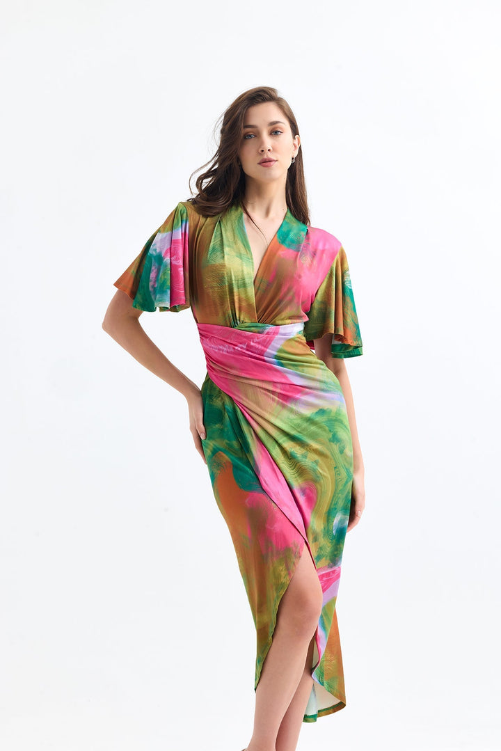 Midi Dress | Angel Sleeve Dresses | Occasion Dress | Green Midi Dress | Angel Sleeve Dresses | Occasion Dress | Green